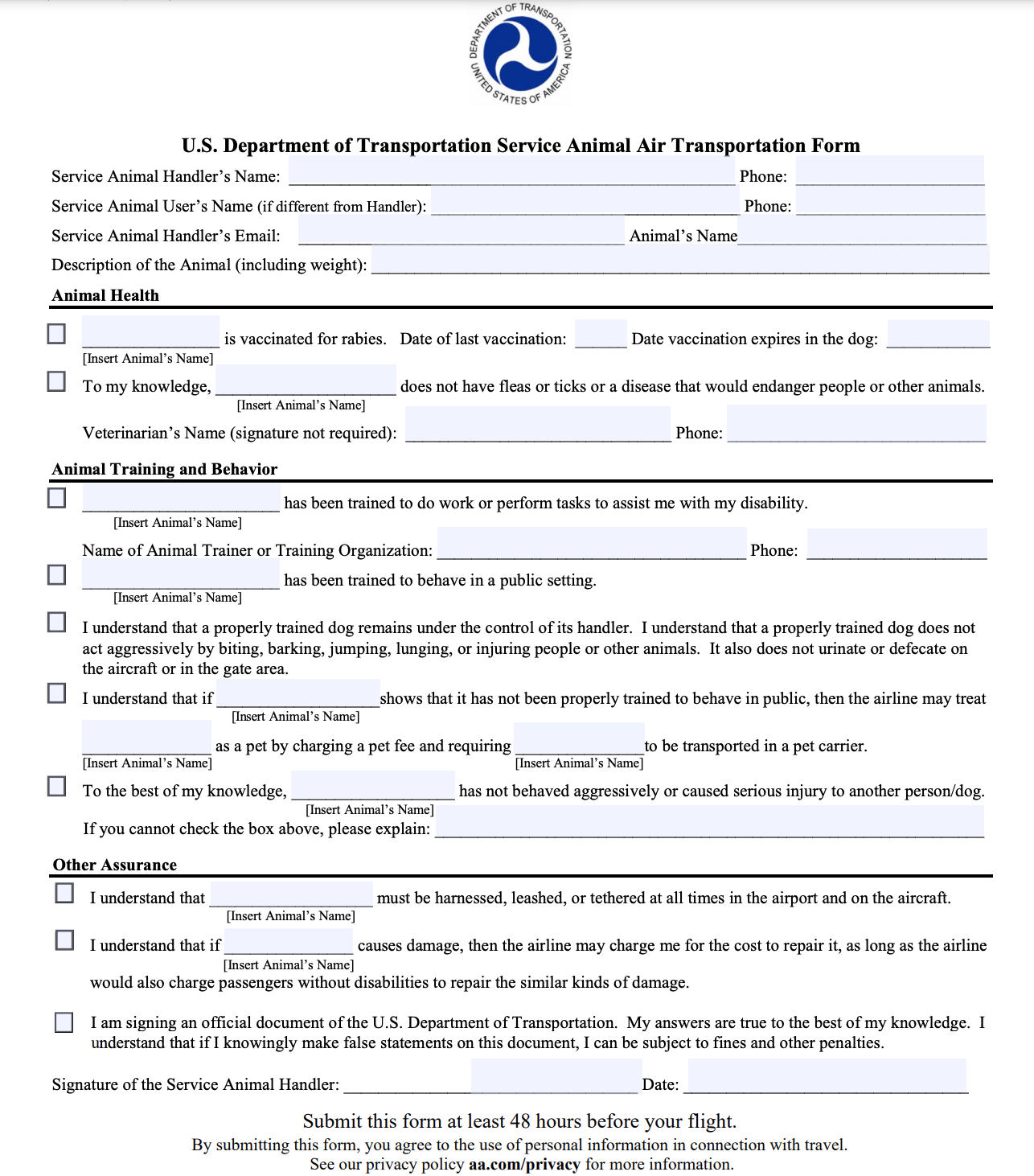 American Airlines Breed Verification Form Fill Online Printable