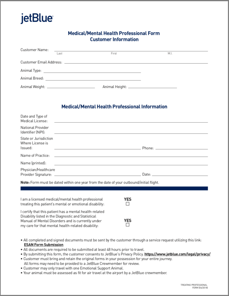 Emotional Support Animal Printable Form TUTORE ORG Master Of Documents