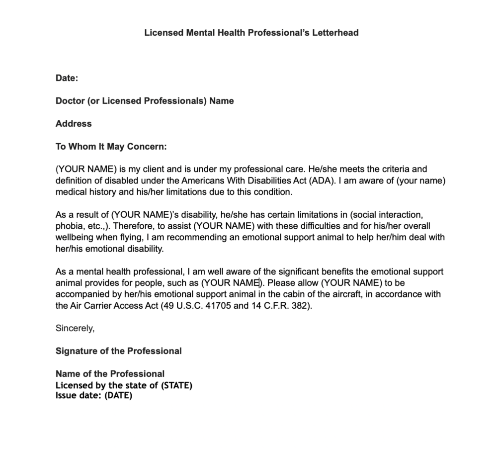 Sample Travel ESA Letter ESA Doctors